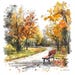 10 Printable Fall Park, Watercolor Autumn, City Park Art, Park Bench ...