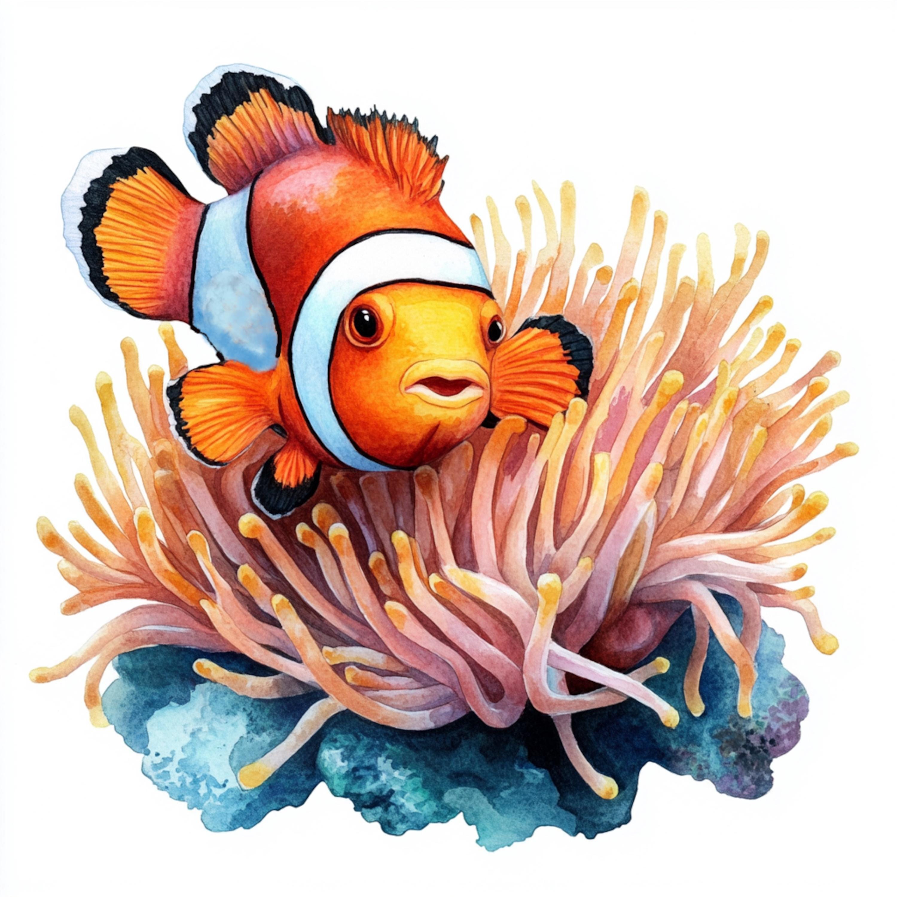 10 Printable Clownfish Clipart, Clownfish Watercolor, Nautical Print ...