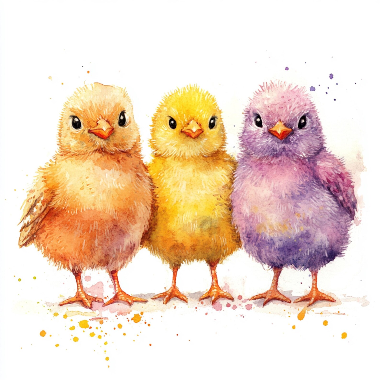 10 Printable Chicks Art, Watercolor Fluffy Chicks, Gift Decor, Autumn ...