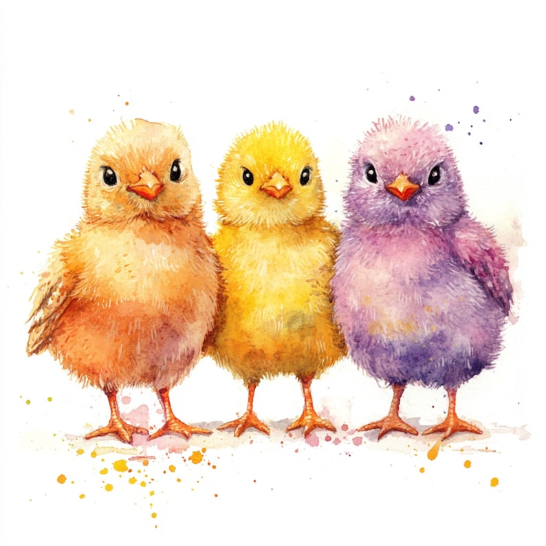 10 Printable Chicks Art, Watercolor Fluffy Chicks, Gift Decor, Autumn ...