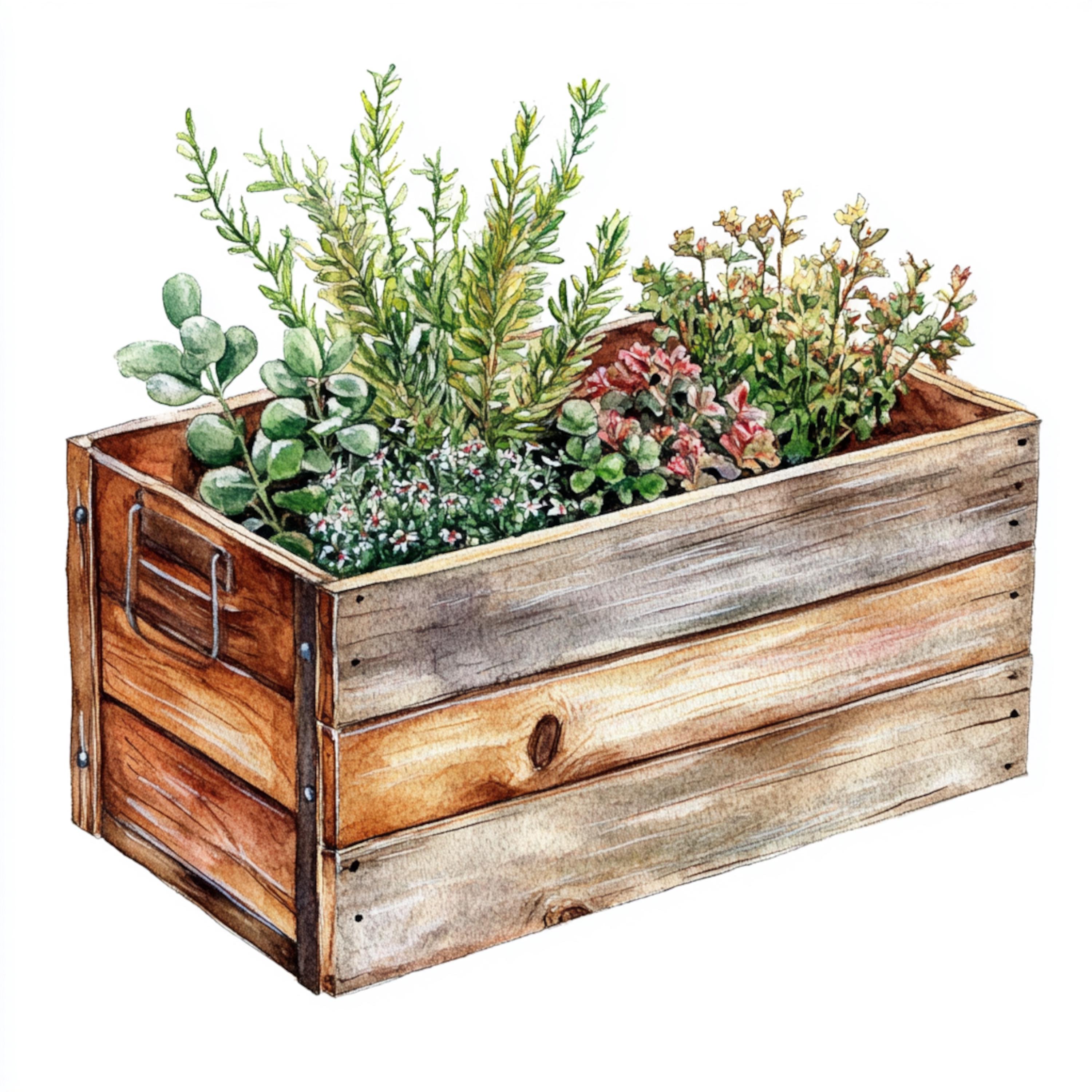 Printable Flowers in Wooden Box Art, Garden Wooden Box Watercolor ...