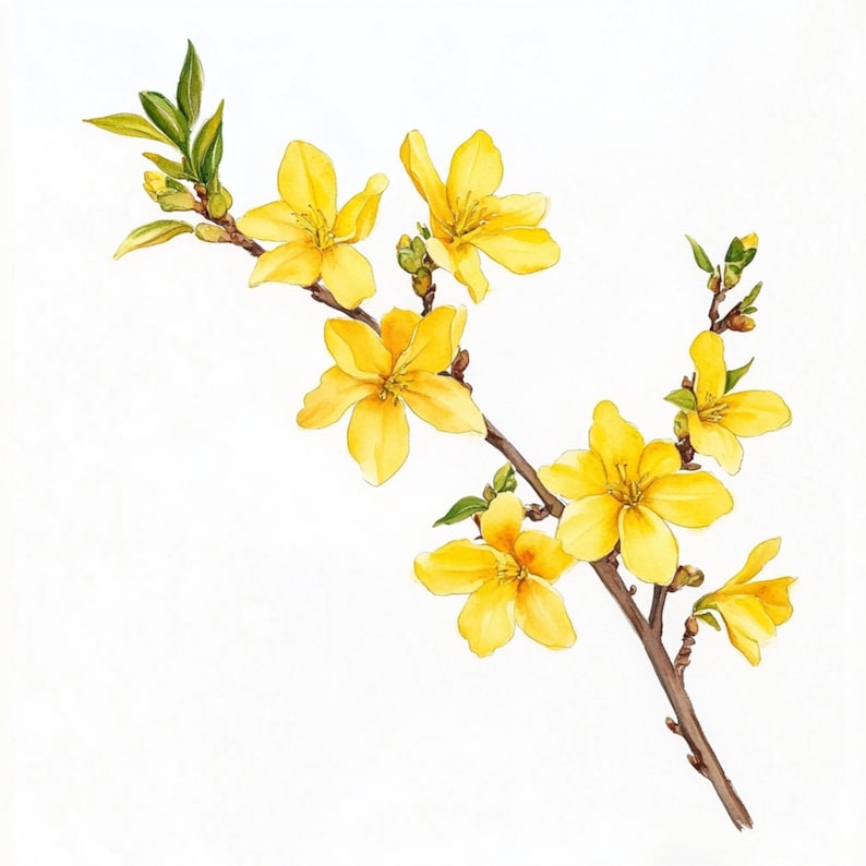 Printable Forsythia Blossom Branch Decor, Forsythia Watercolor Images ...