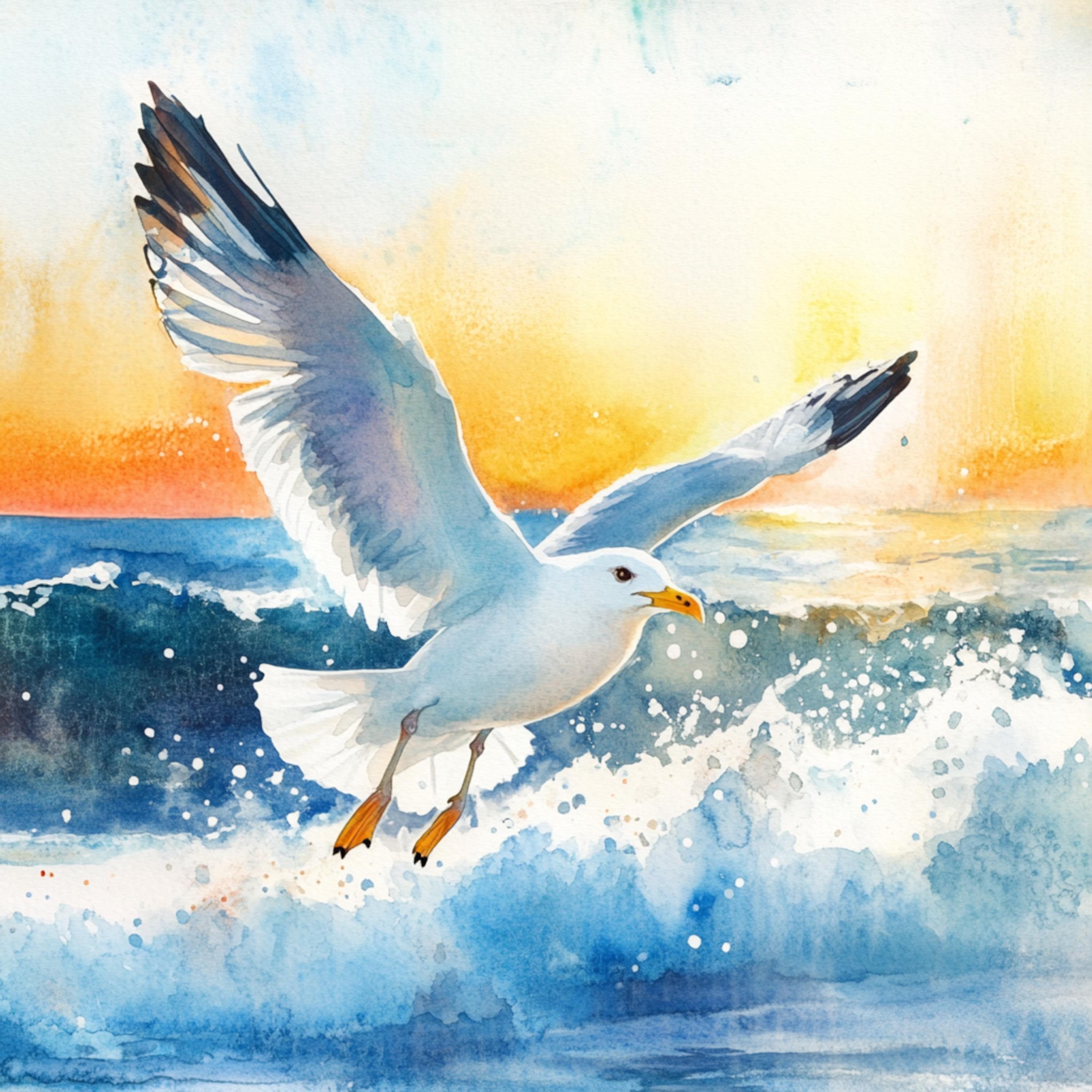 10 Printable Seagull Clipart, Seagull and Sea, Watercolor Seagull ...