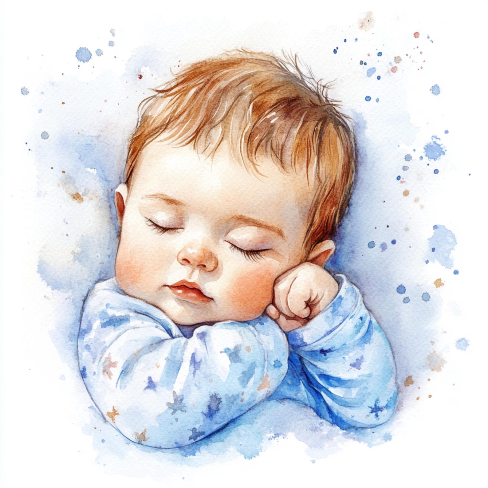 10 Printable Sleepy Newborn Boy, Watercolor Baby Boys Art, Watercolor ...