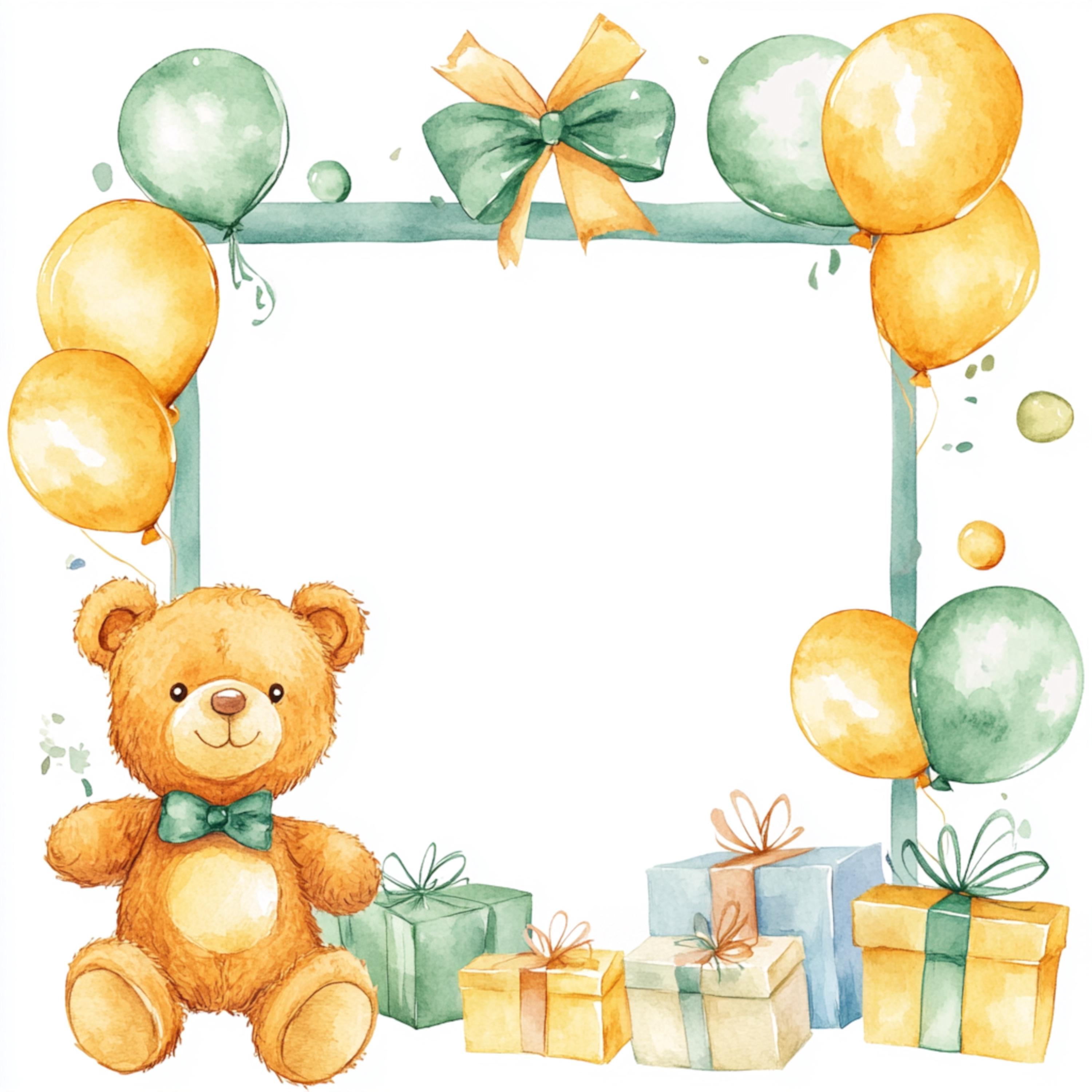 10 Printable Birthday Frames, Watercolr Birthday Frame, Teddy Bear ...