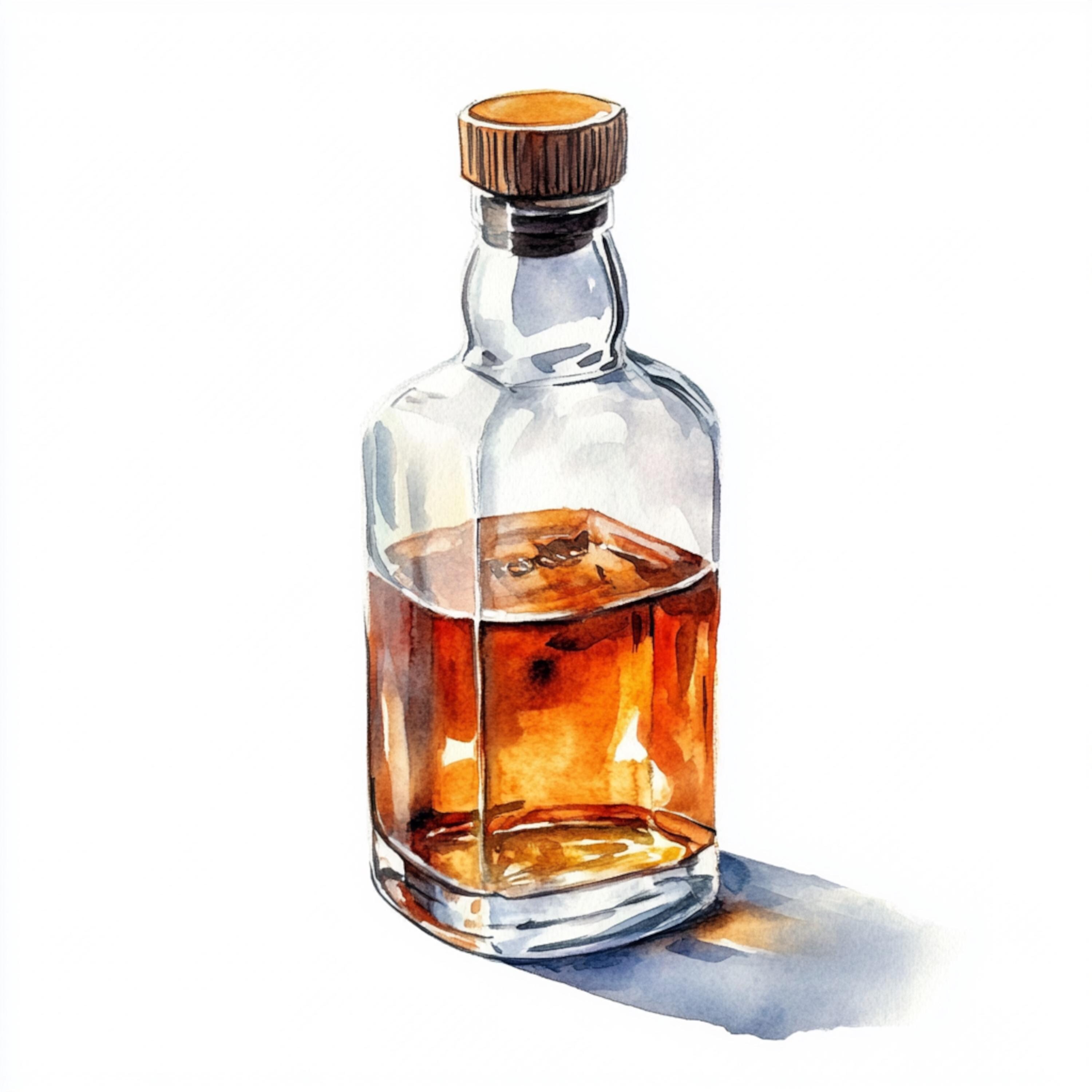 Printable Whisky Art, Watercolor Images, Whiskey Bottle and Glass Art ...