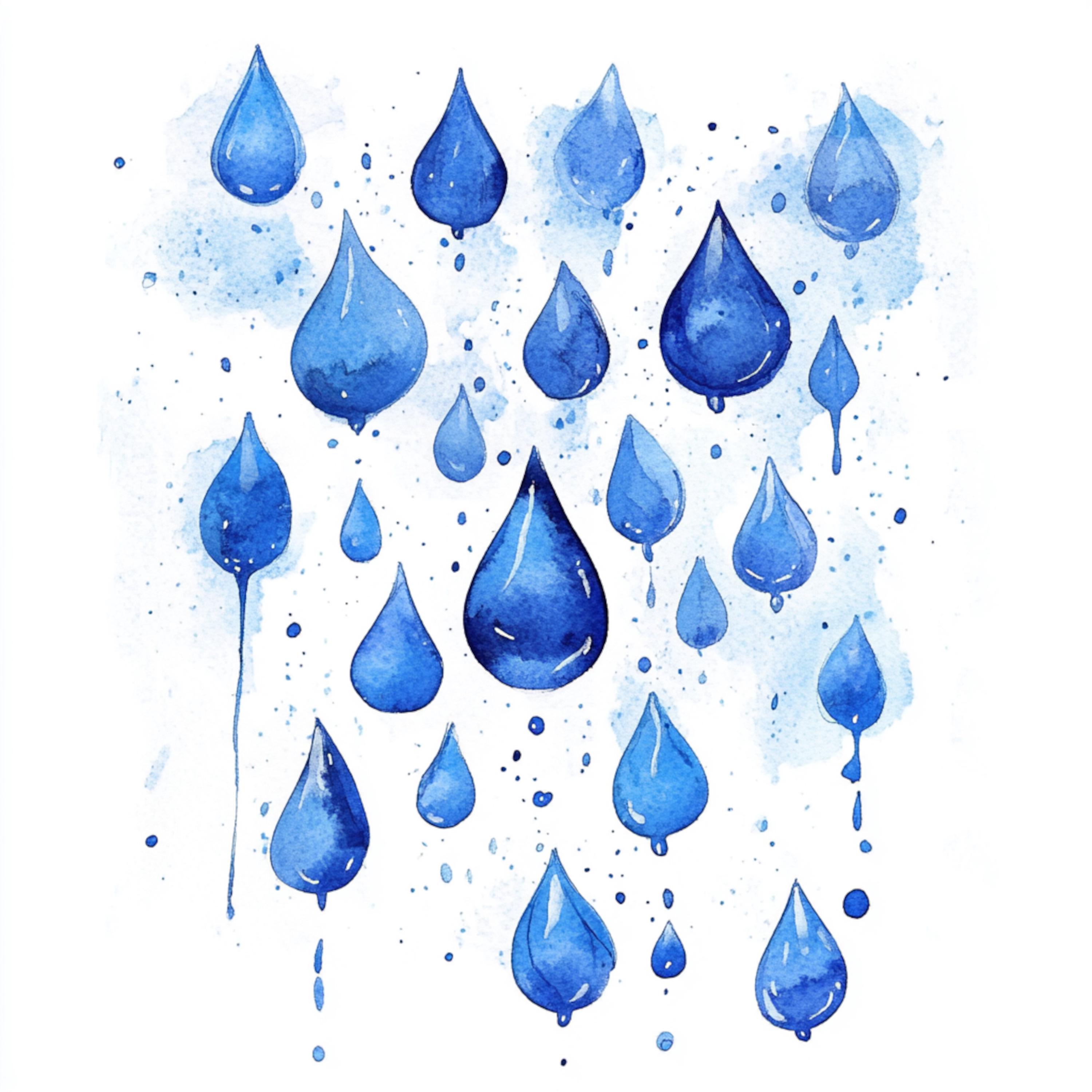 10 Printable Rain Drops Art, Watercolor Rain, Cartoon Rain Drops ...