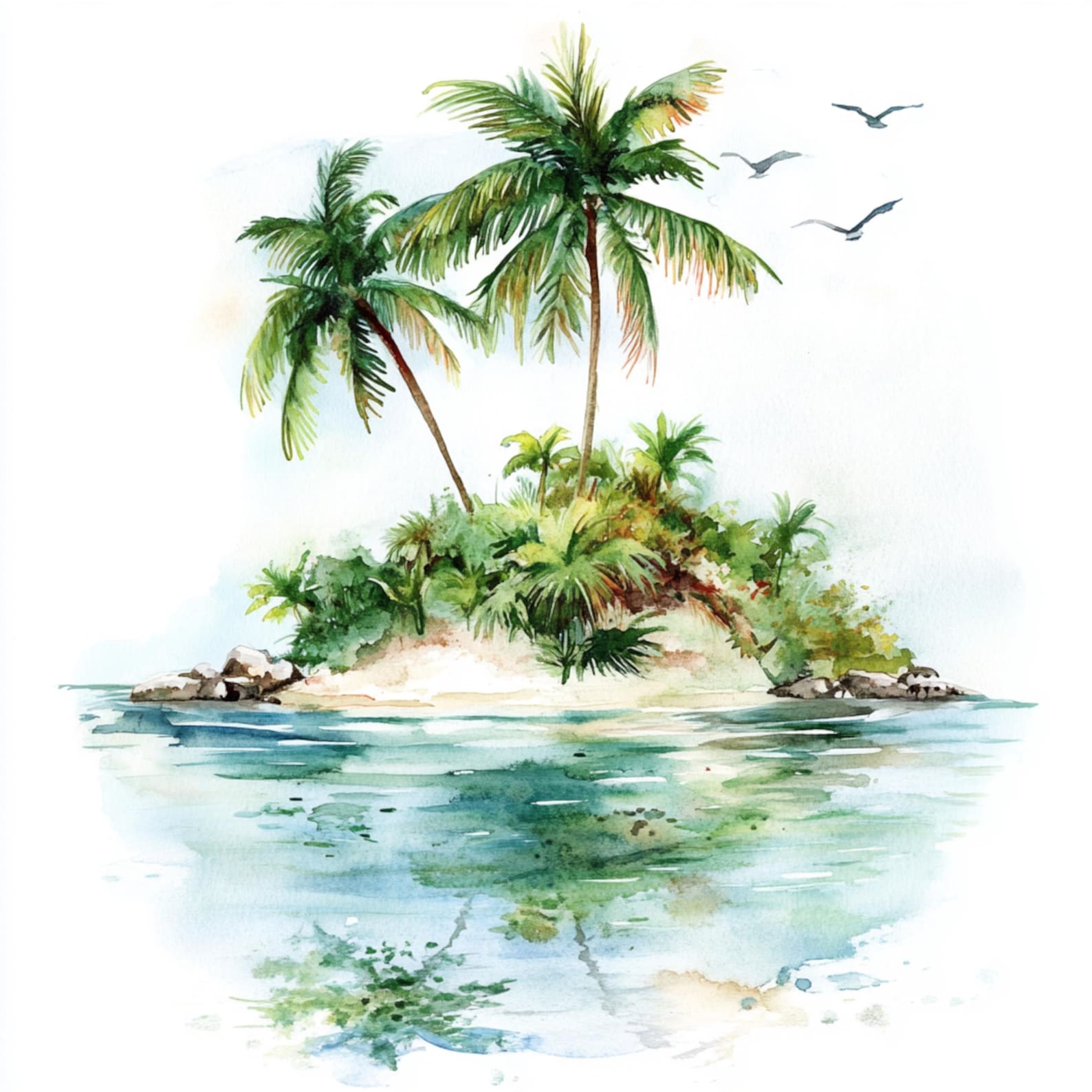 10 Printable Tropical Island, Watercolor Clip Art, Island Coast Print ...