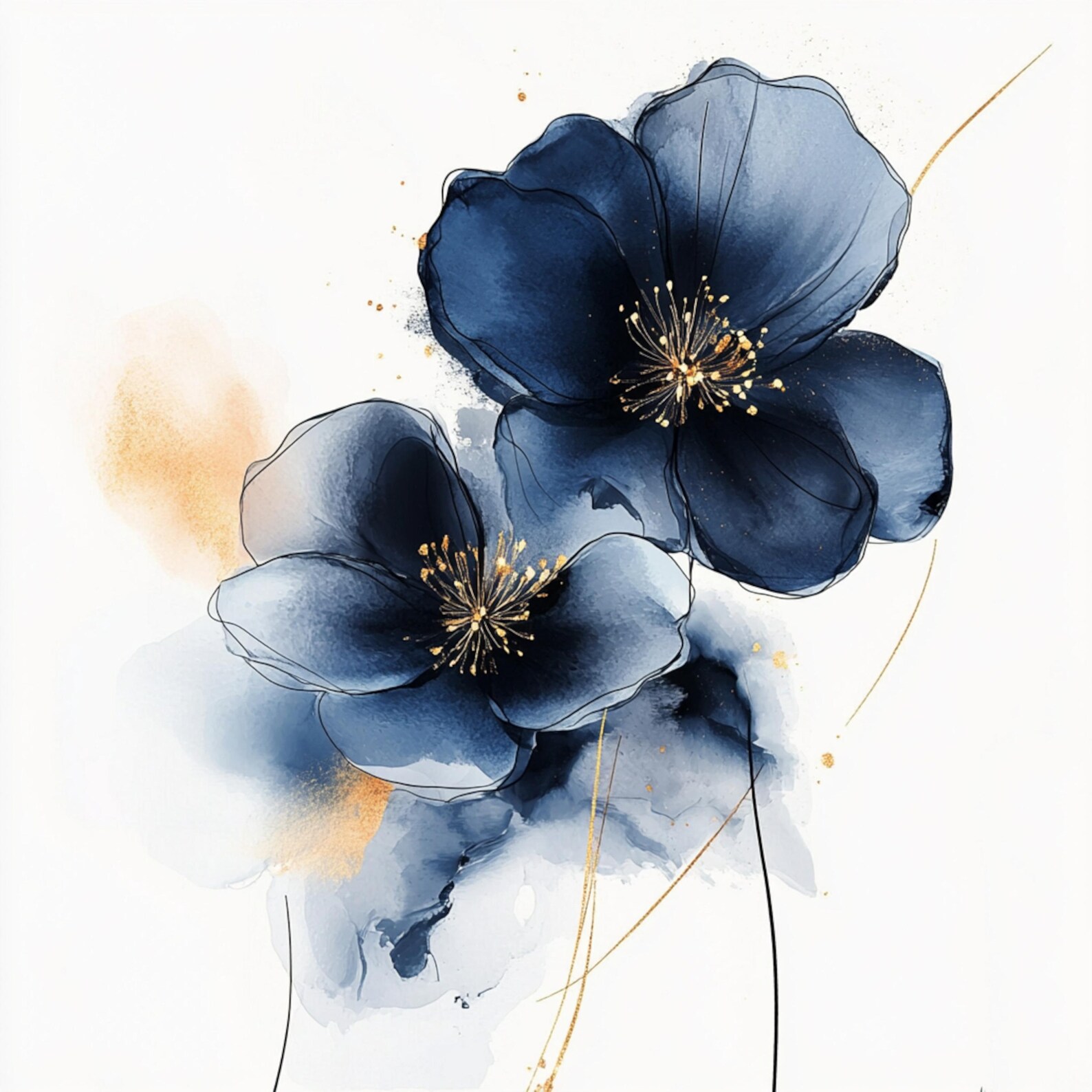 10 Printable Abstract Dark Flowers, Watercolor Dark Color Flowers Clip ...
