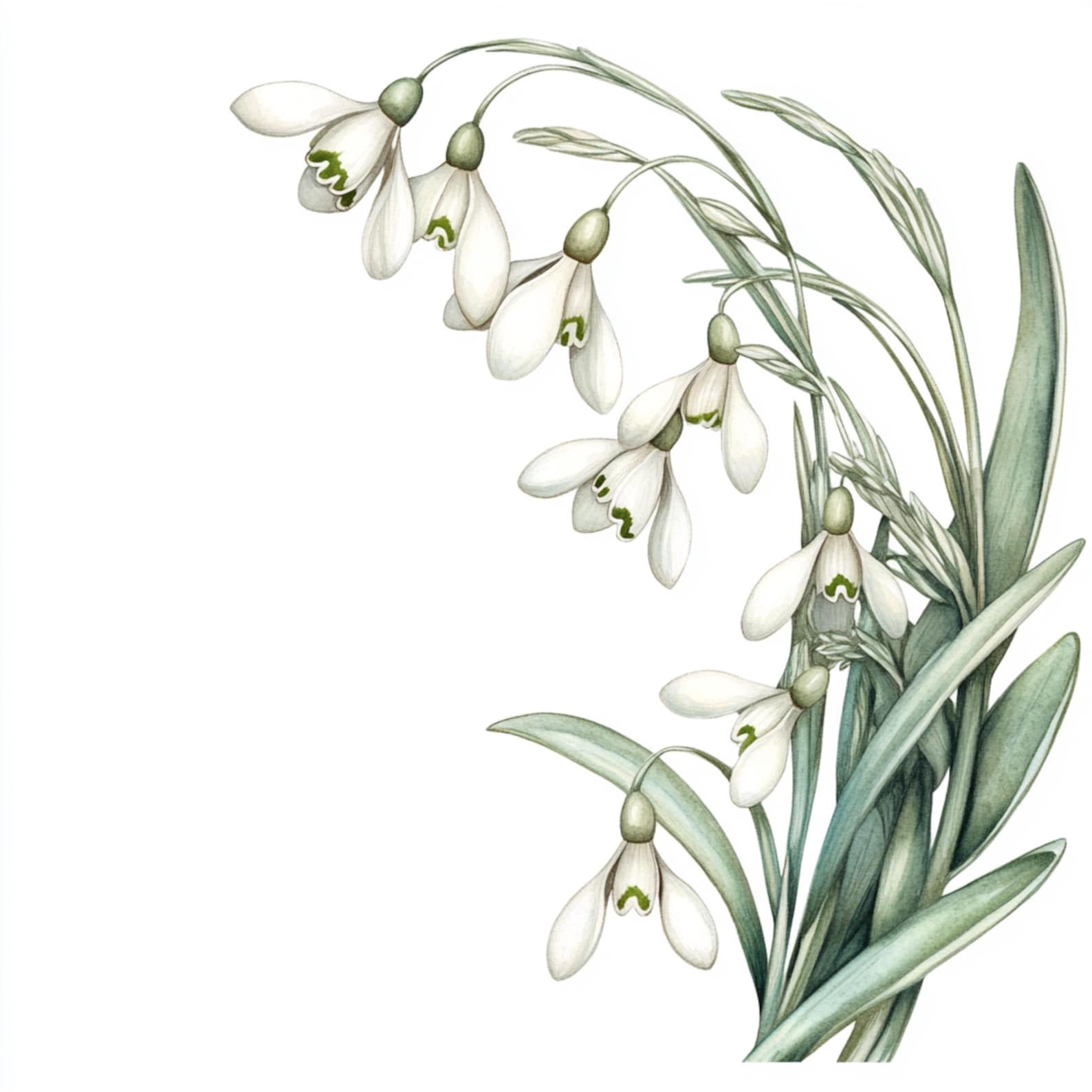 10 Printable Snowdrops Corner, Watercolor White Flowers, Snowdrops ...