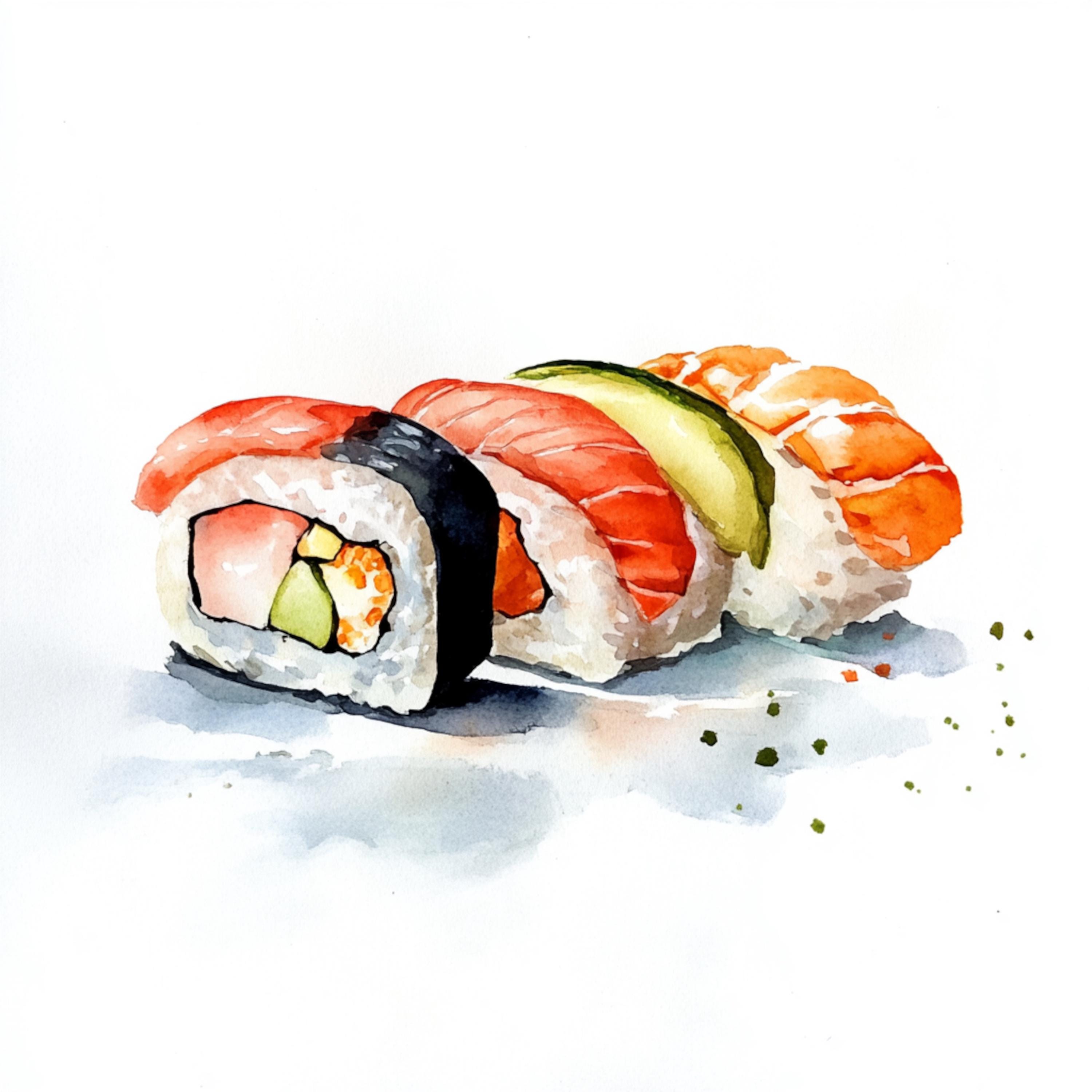 10 Printable Sushi Art, Watercolor Sushi, Sushi Minimalist Decor ...