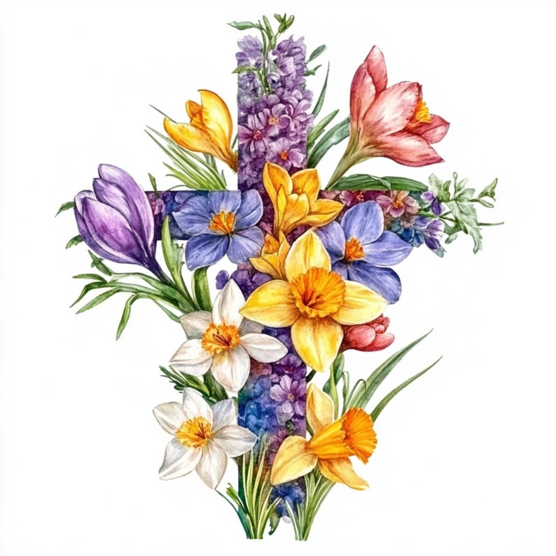 10 Printable Floral Cross, Spring Flowers Croses, Floral Cross ...