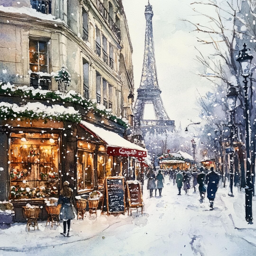 Christmas Paris Card, Watercolor Art, Christmas Card, 10 Clip Art ...