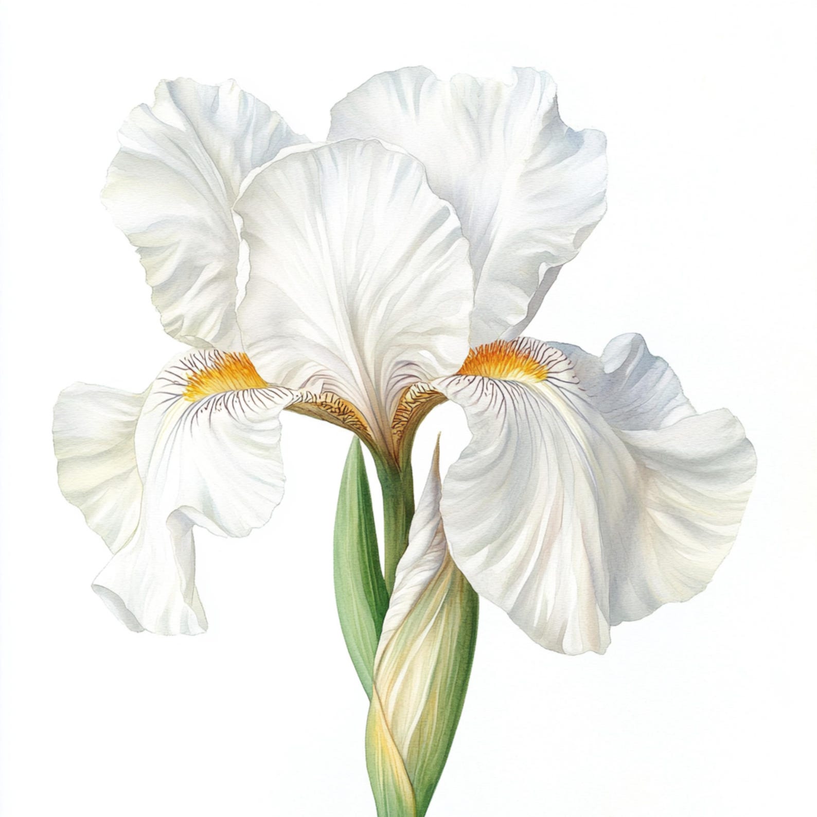 10 Printable Watercolor White Iris, Watercolor Iris, Spring Flowers ...
