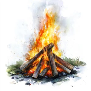 10 Printable Bonfire Art, Watercolor Flame, Bonfire Clipart, Printable ...