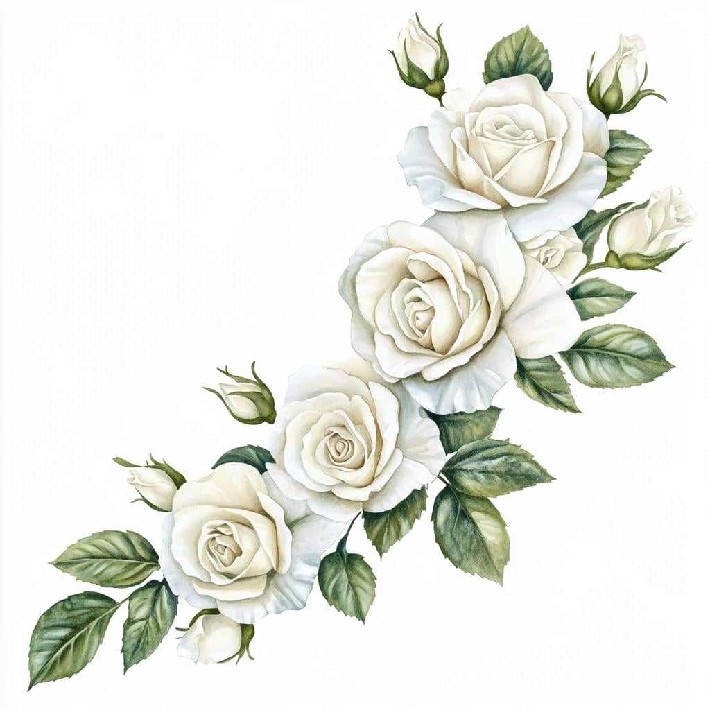 10 Printable Roses Corner, Watercolor White Roses, Rose Clip Art ...