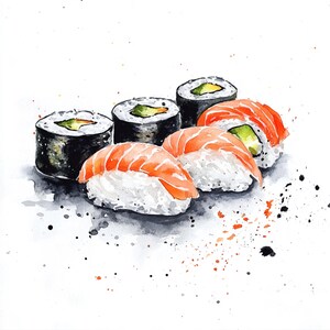 10 Printable Sushi Art, Watercolor Sushi, Sushi Minimalist Decor ...
