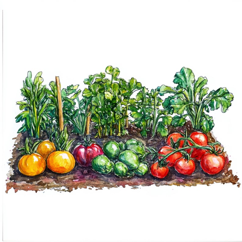 Printable Vegetable Garden Decor, Watercolor Images, Garden Art, 10 ...