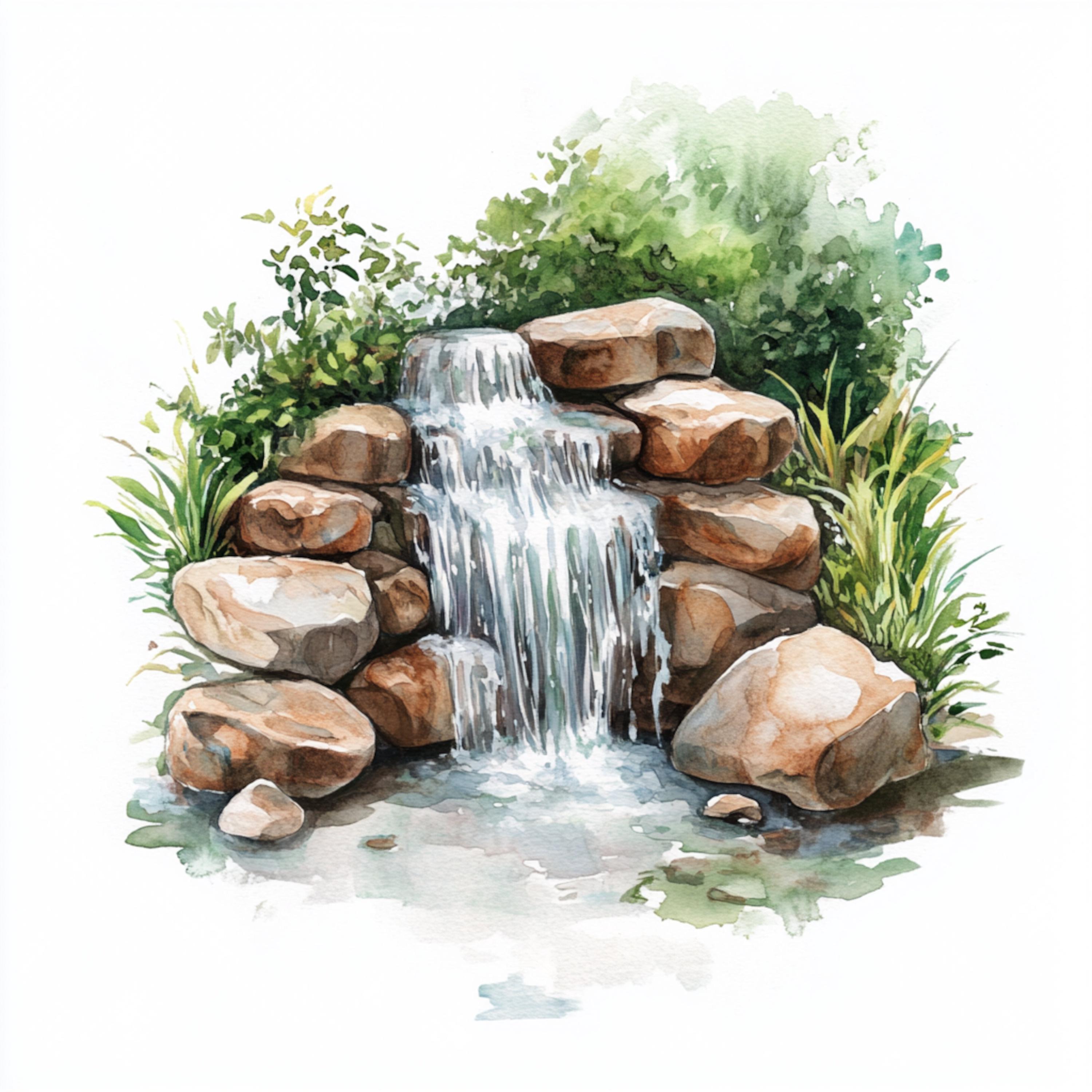 10 Printable Waterfall, Watercolor Waterfall, Garden Waterfall, Rustic ...