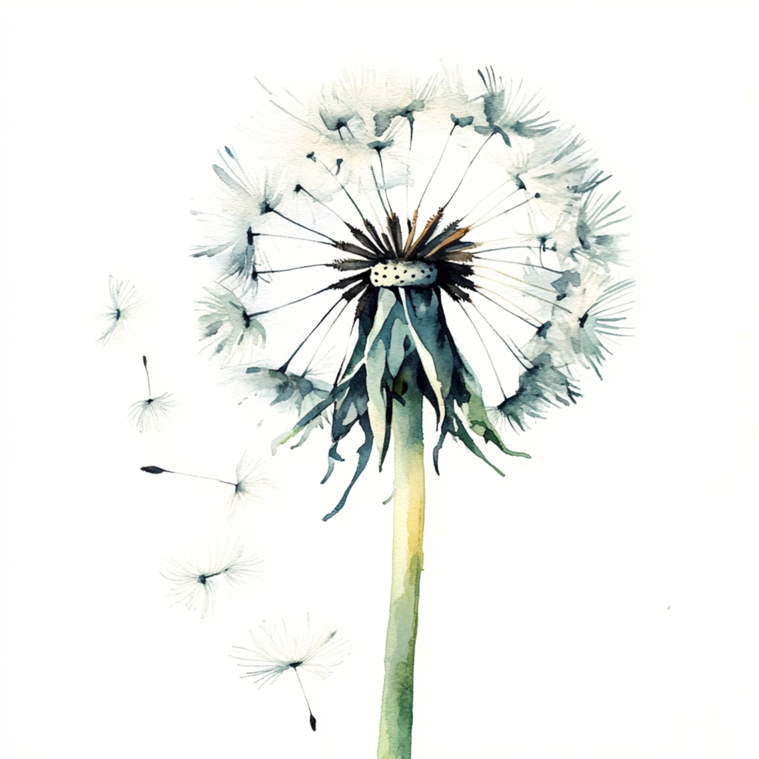 10 Printable Abstract Dandelion, Botanical Watercolor, Gray Green Color ...