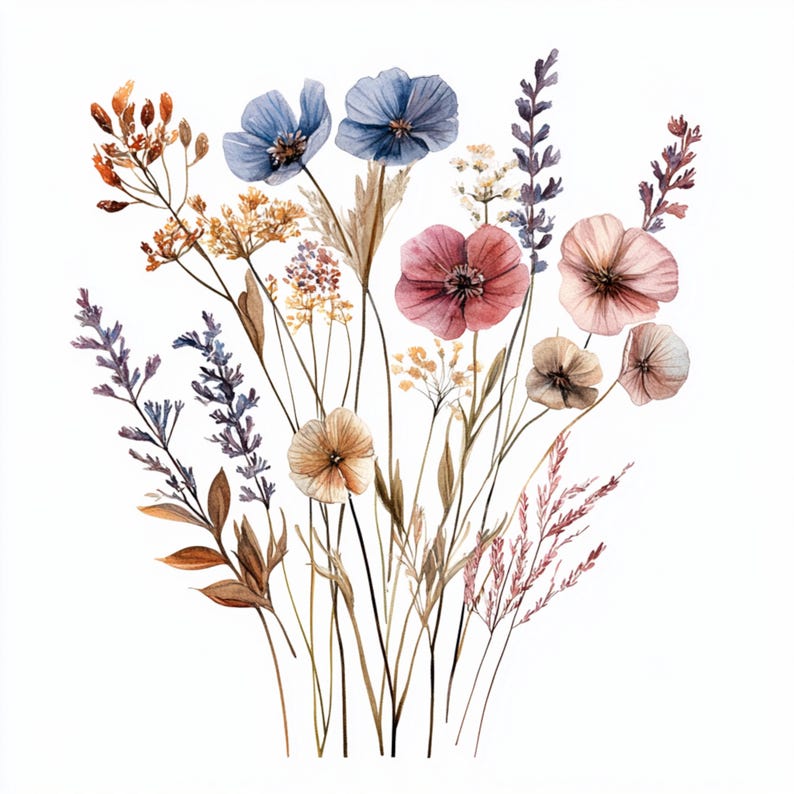 Printable Dried Wilflowers Decor, Watercolor Dry Flowers, Wildflower ...