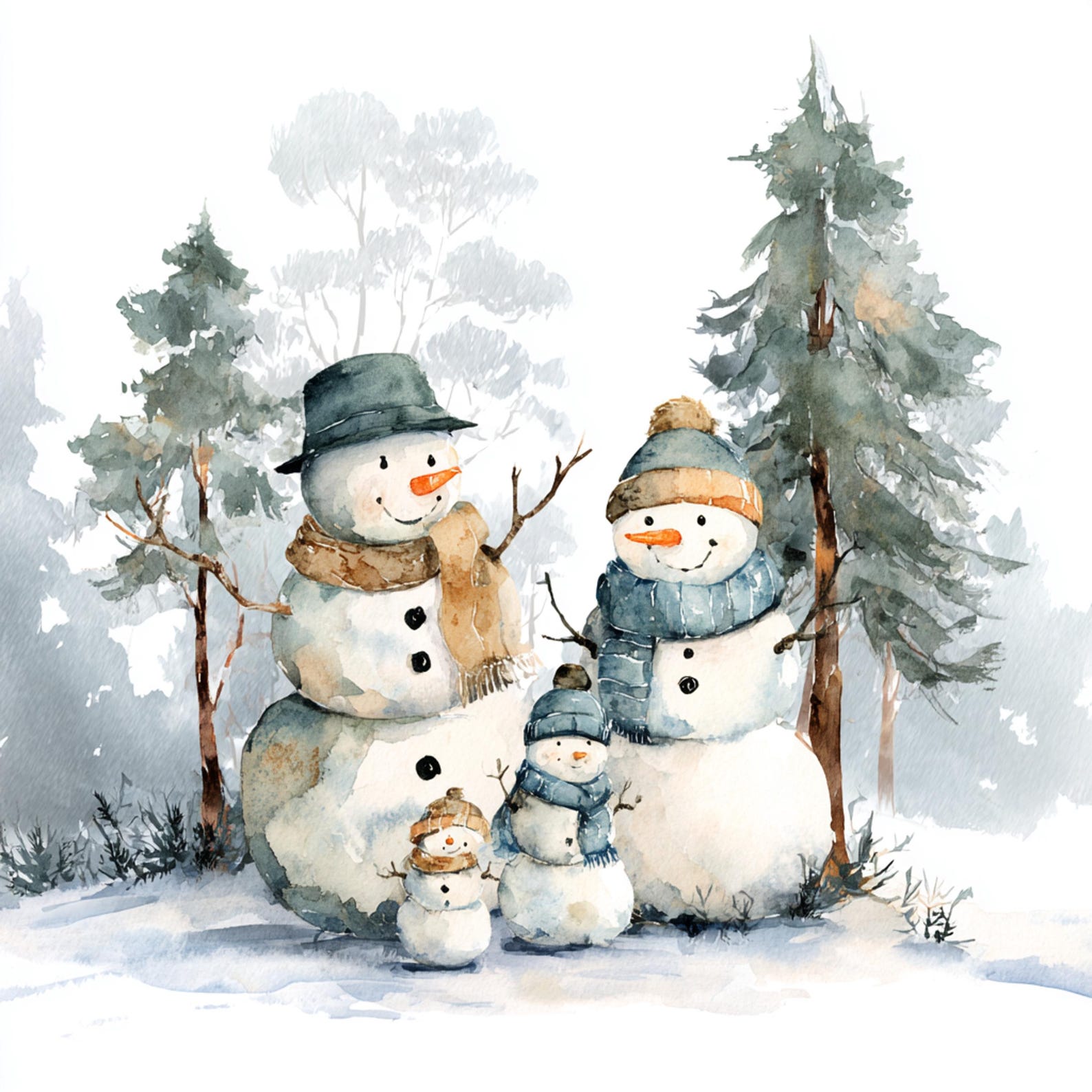 13 Printable Snowmen Family, Family of Snowman Art, Printable ...