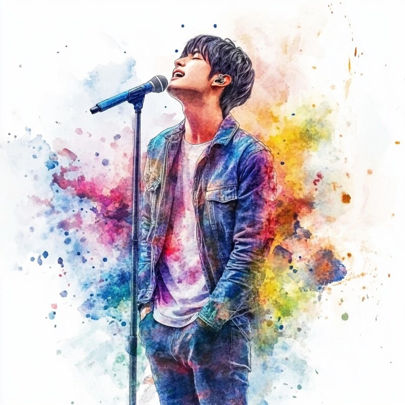 Watercolor Singing Asian Man, Young Singer, Asian Boy Art, Watercolor ...