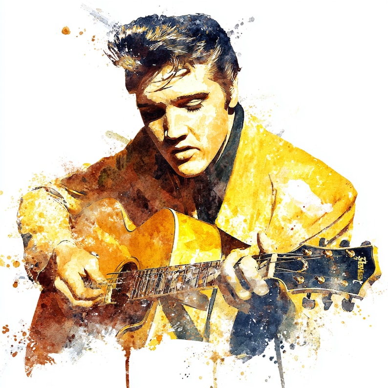 10 Printable Watercolor Elvis Presley, Iconic Music Legend Illustration ...