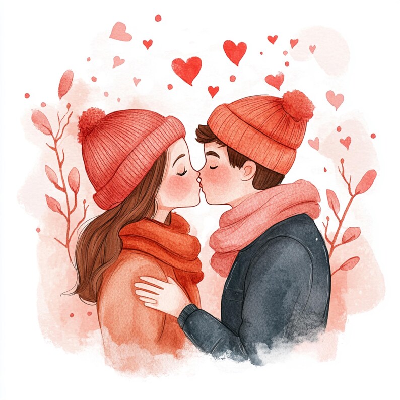 Printable Kissing Couple, Watercolor Cute Couple, Cute Kissing Teens ...