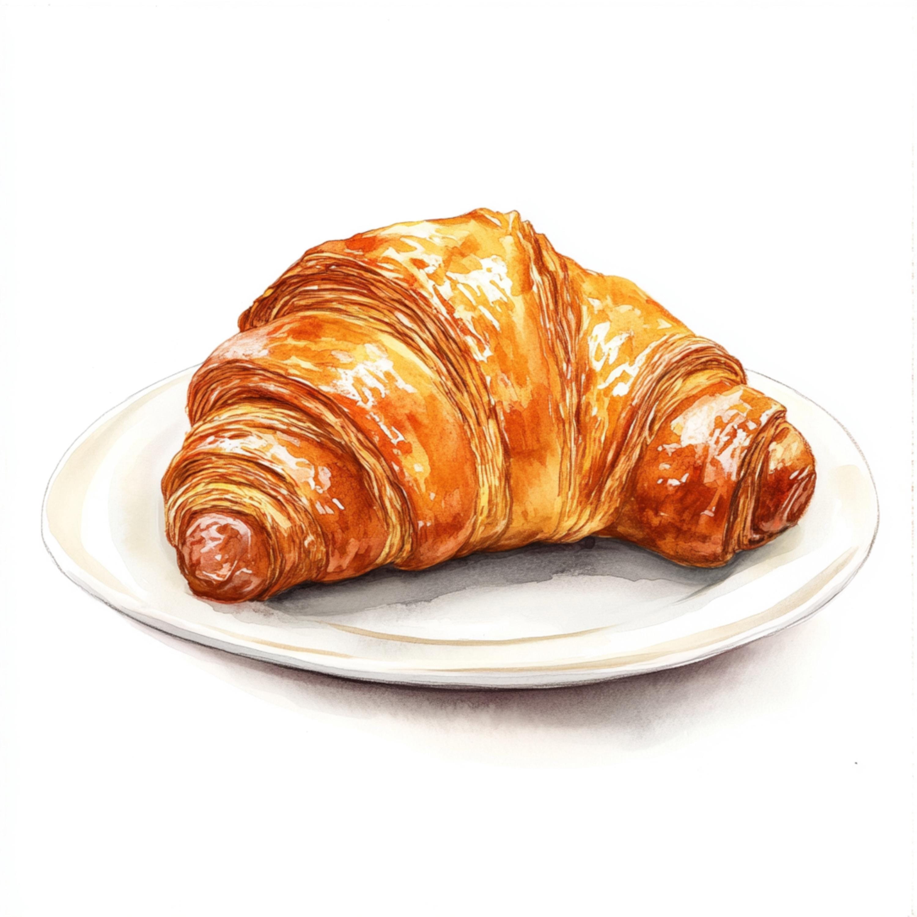 Printable Croissant Art, Watercolor Images, Croissants on Plate ...