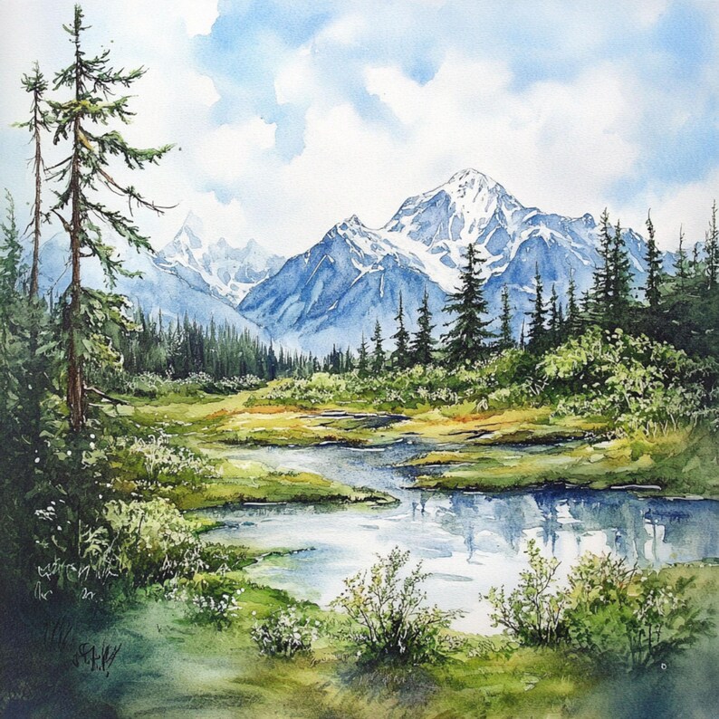 10 Printable Alaska Landscape, Mountain Watercolor Art, Printable Jpgs ...