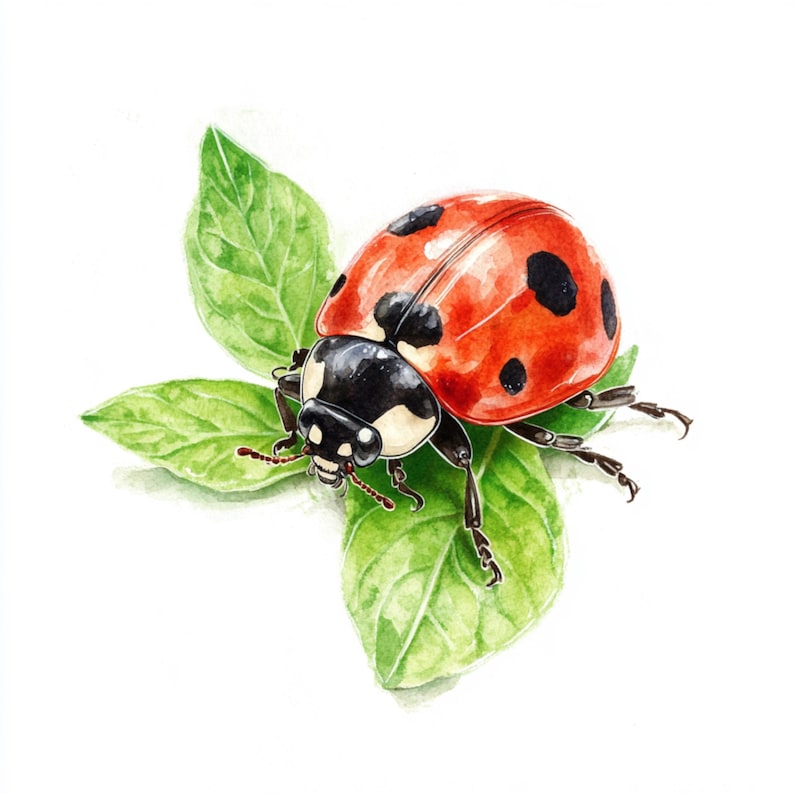 Printable Ladybug Decor, Watercolor Ladybug on Leaf, Insects Art, 10 ...