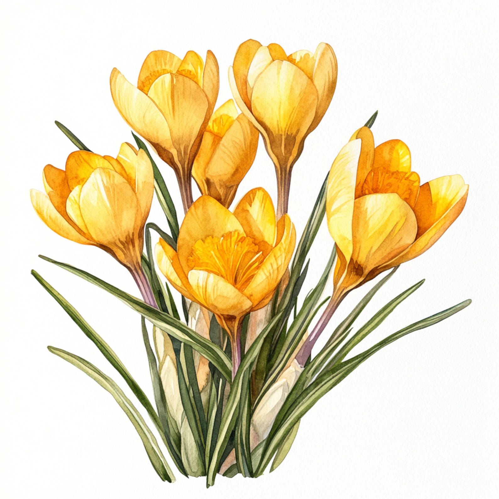 Printable Yellow Crocus Flower Decor, Crocuses Watercolor Images ...