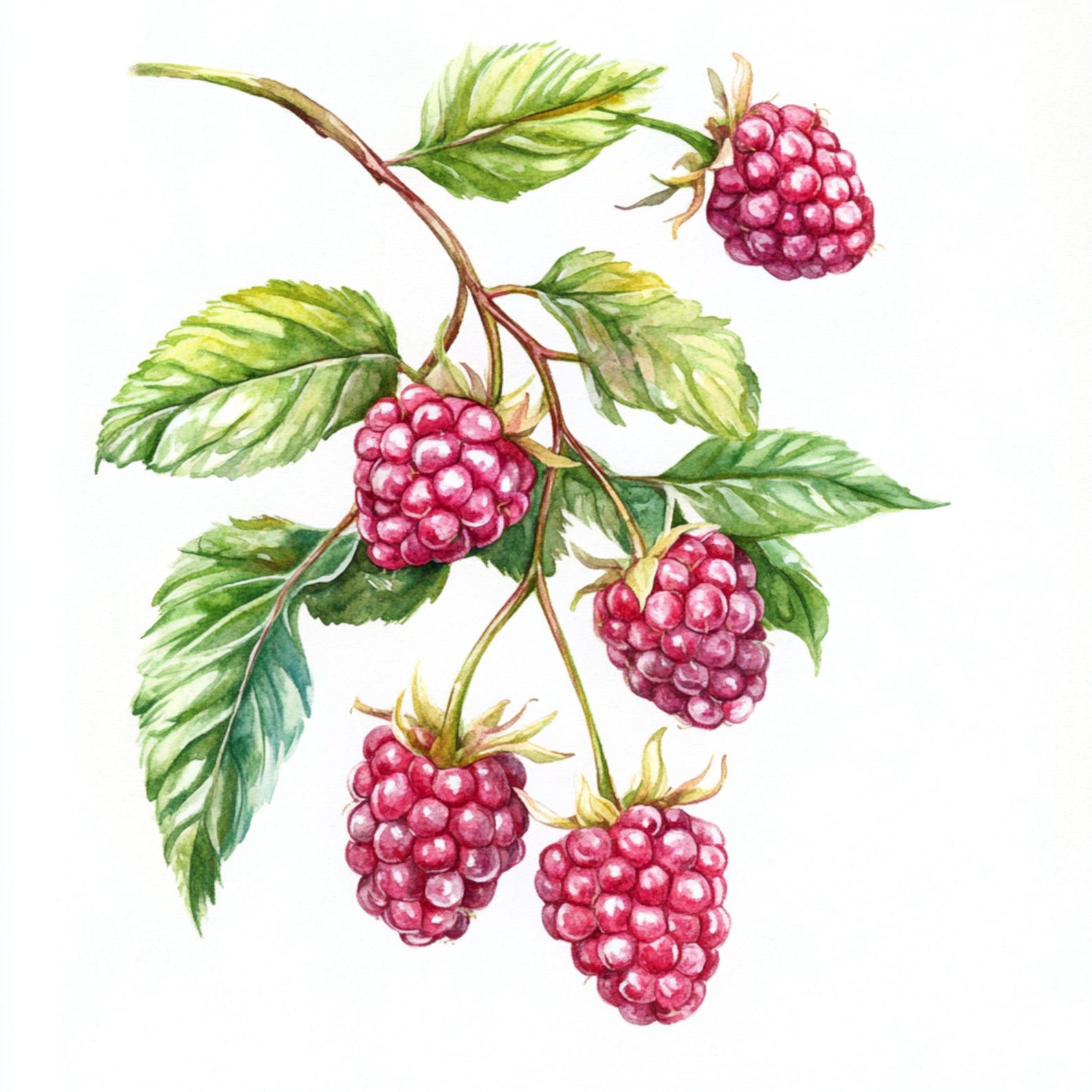 10 Printable Raspberry Decor, Watercolor Raspberry Branch, Raspberry ...