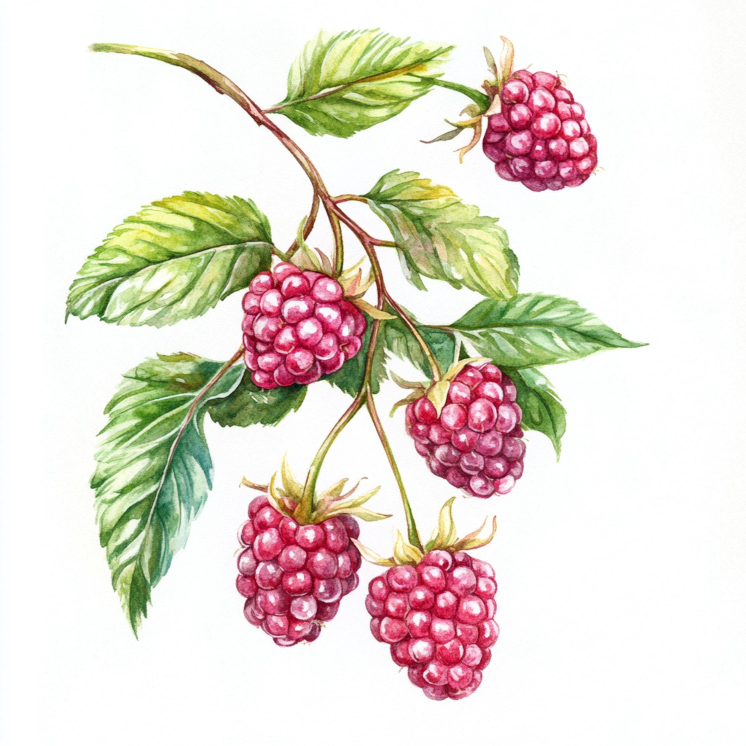 10 Printable Raspberry Decor, Watercolor Raspberry Branch, Raspberry ...