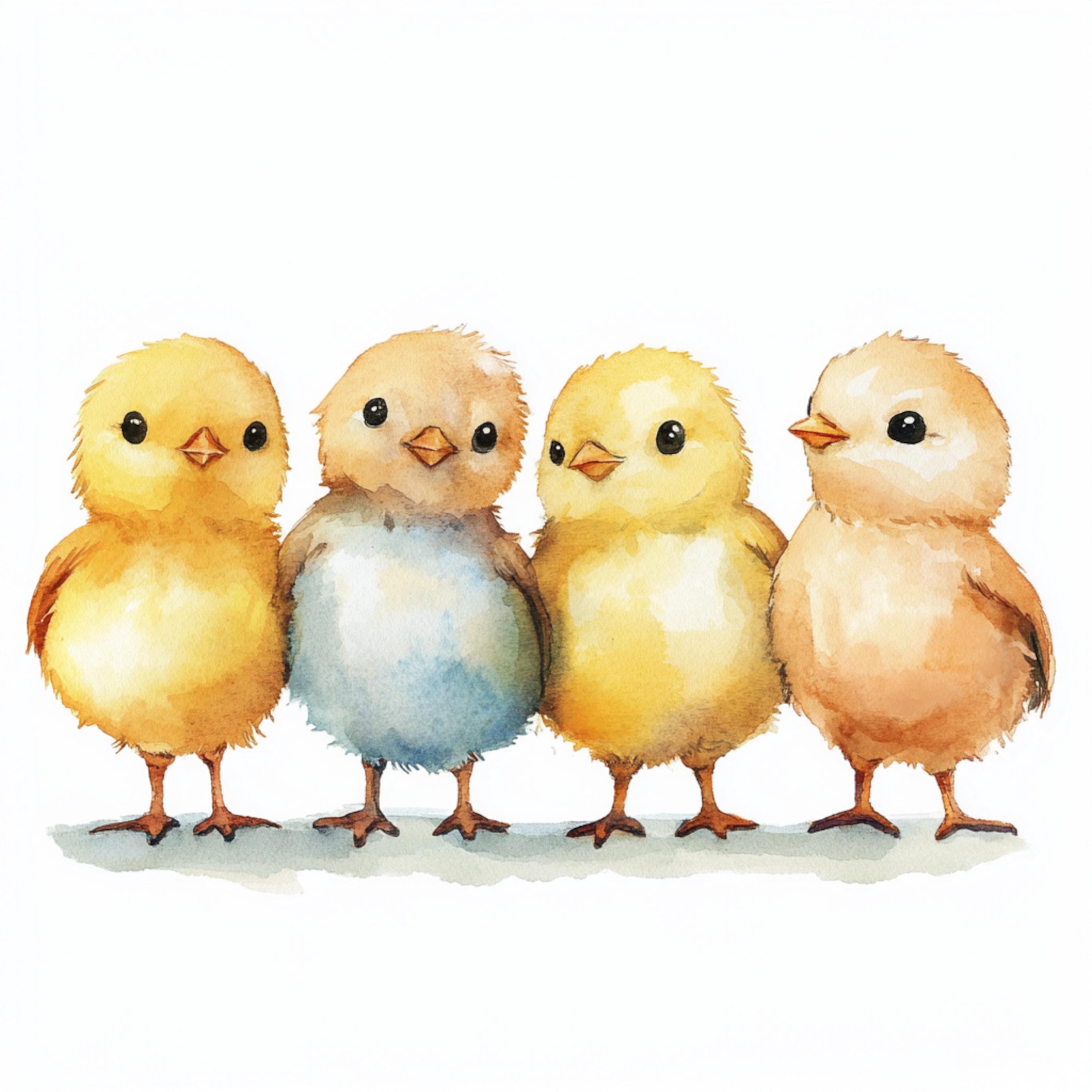 10 Printable Chicks Art, Watercolor Fluffy Chicks, Gift Decor, Autumn ...