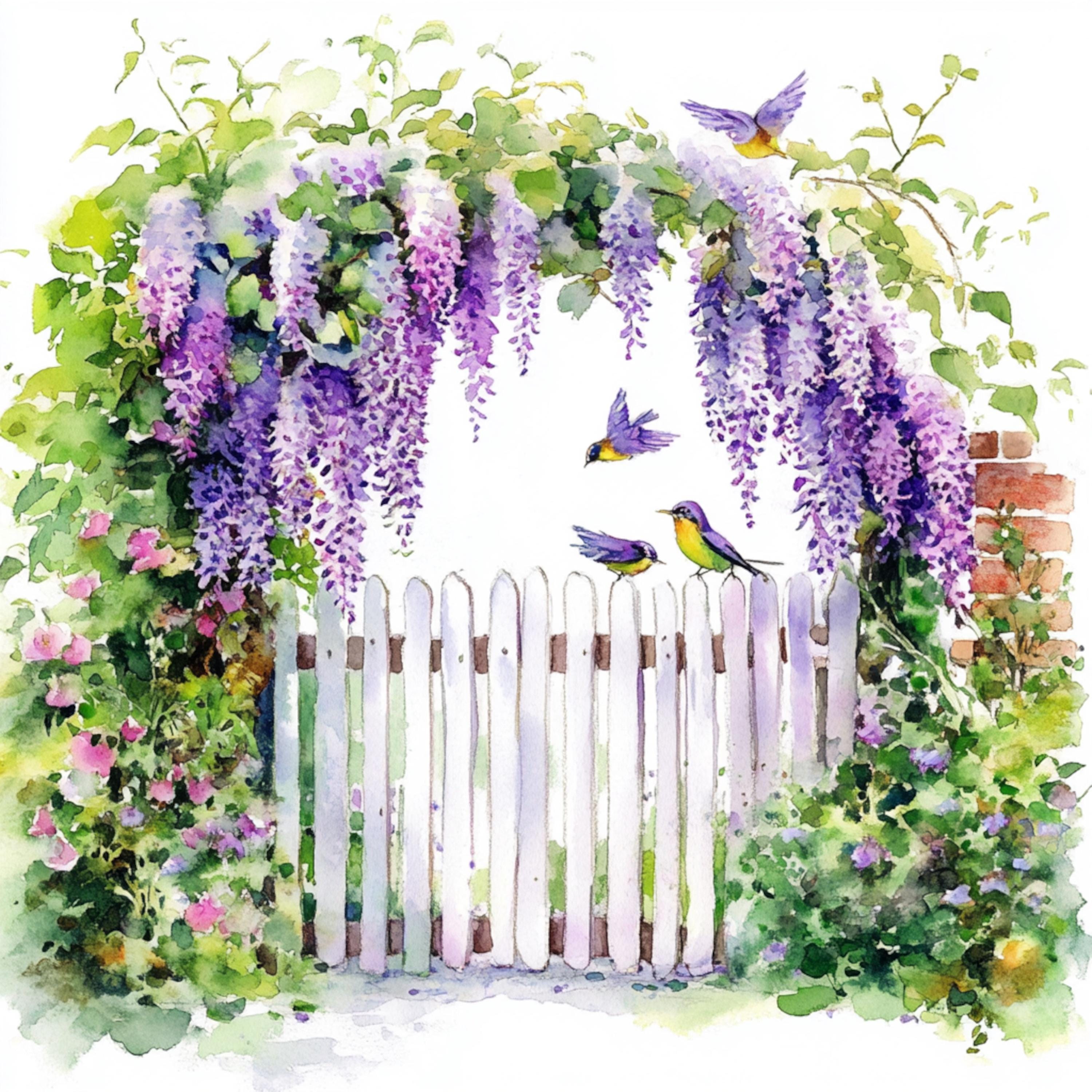 10 Printable Gates, Floral Garden Gates Country Fence With Wisteria ...