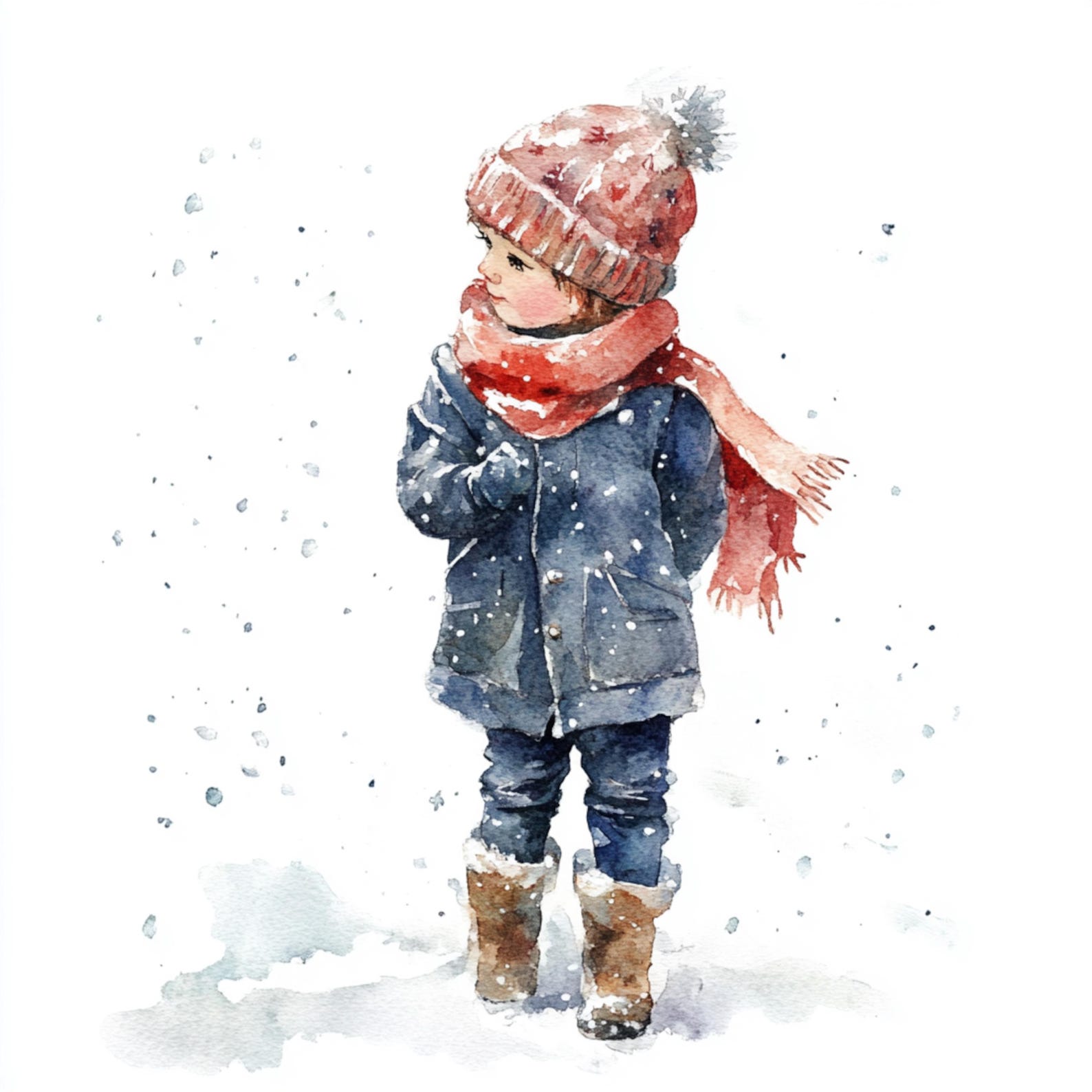 Printable Little Boy in Winter, Watercolor Boy Art, Watercolor Clip Art ...