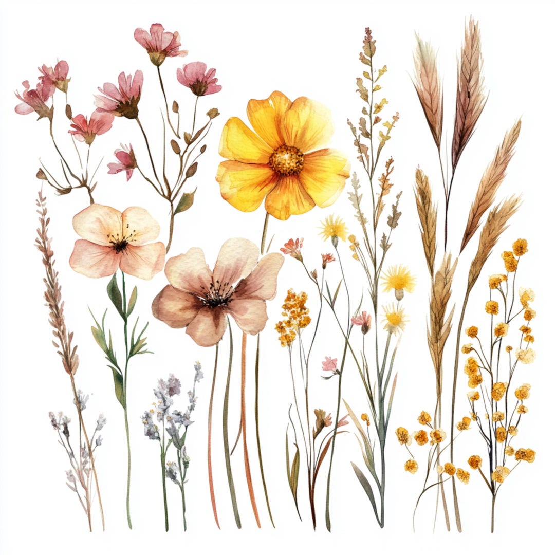 Printable Dried Wildflowers Decor, Watercolor Dry Flowers, Wildflower ...