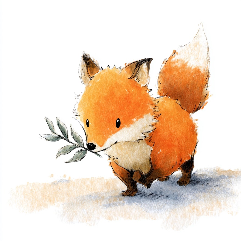 10 Printable Sweet Woodland Fox, Watercolor Fox, Cute Fox Clipart, Boho ...