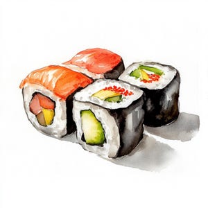 10 Printable Sushi Art, Watercolor Sushi, Sushi Minimalist Decor ...
