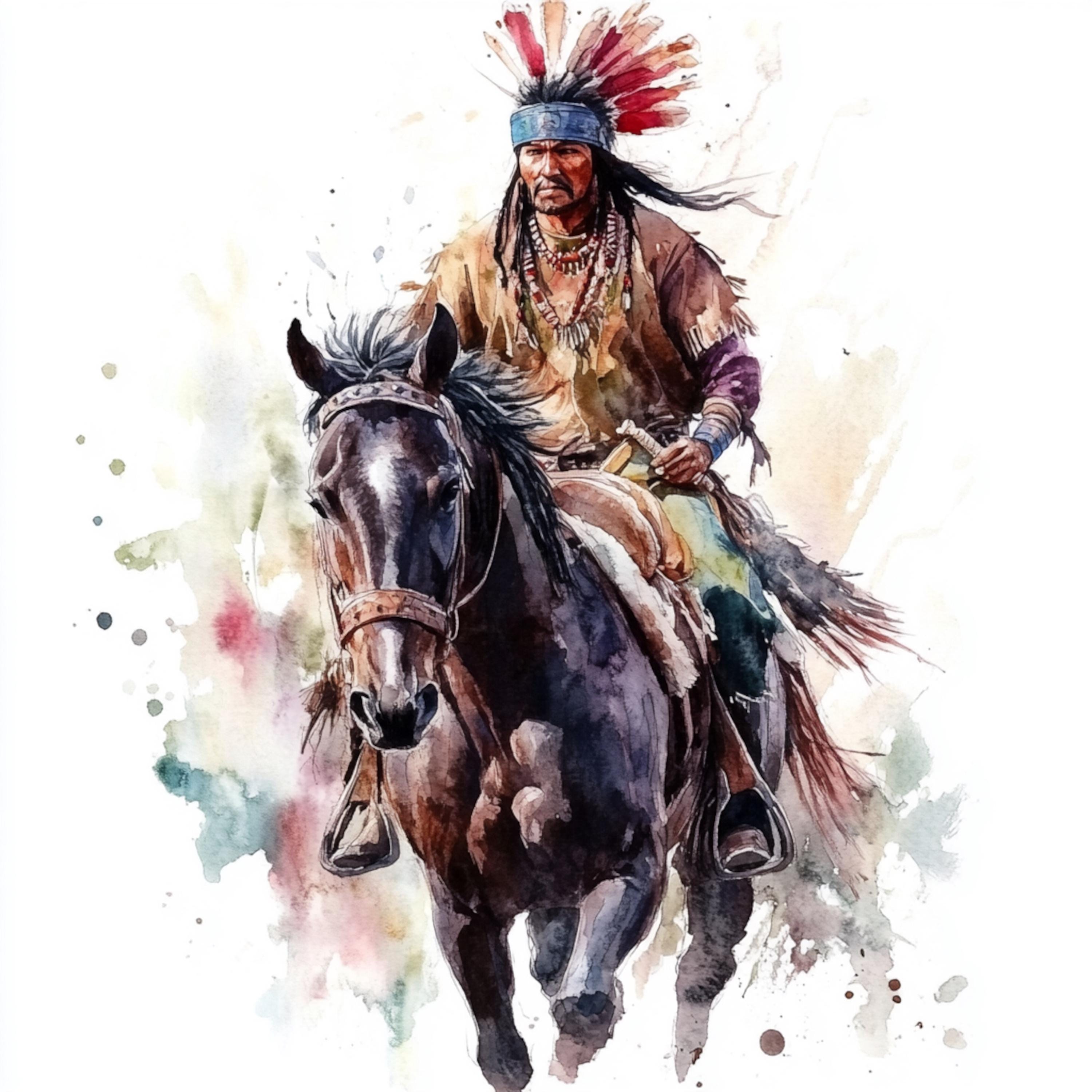 10 Printable Native Indian on Horse, Indian Horseman, Watercolor ...