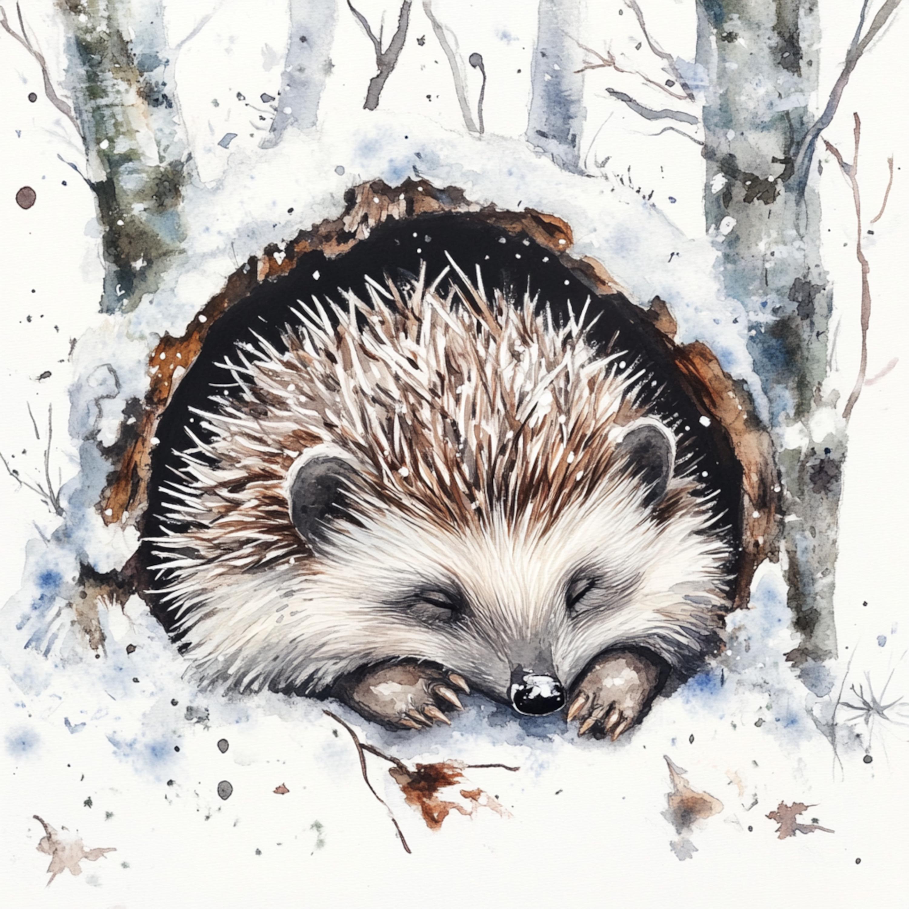 10 Printable Sleeping Hedgehog, Watercolor Hedgehog Hole, Cute Clipart ...