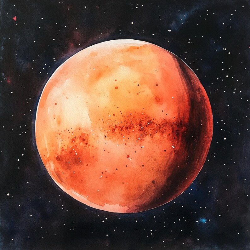10 Printable Mars Art, Watercolor Mars, Mars Planet Clipart, Printable ...