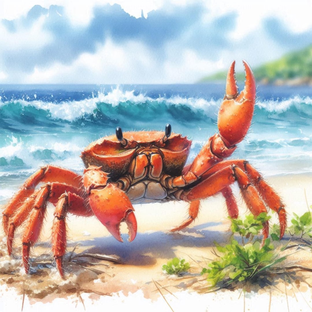 Printable Crab on Beach Clipart, Crab Watercolor, Nautical Clip Art ...