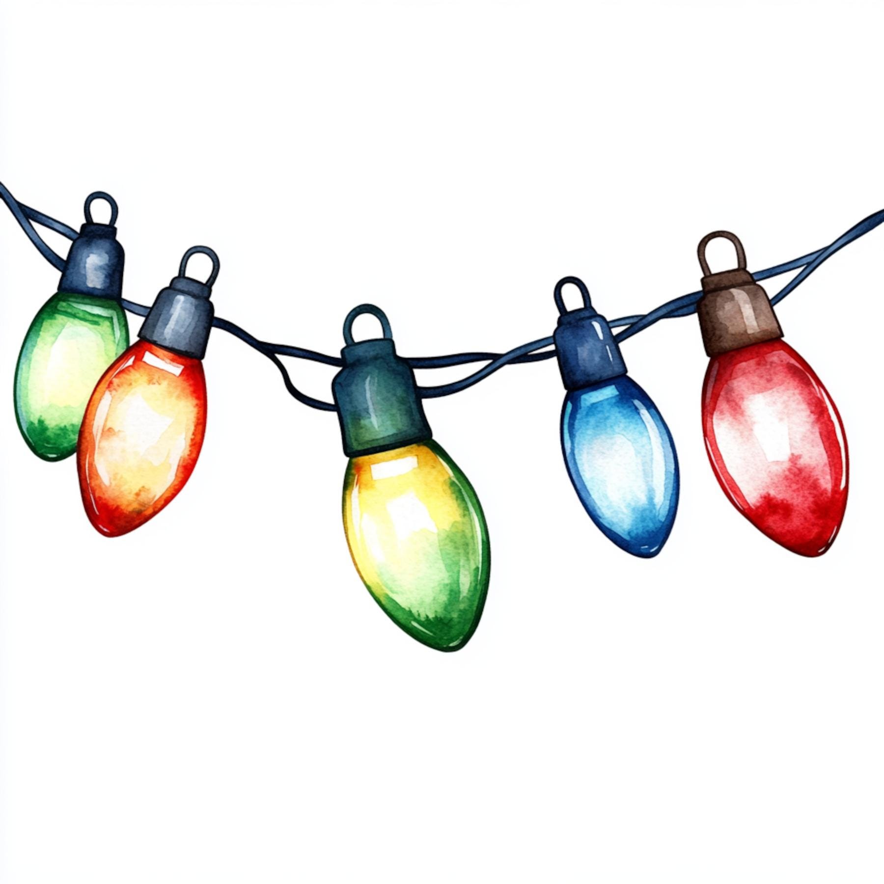 Christmas Lights, Watercolor Images, Christmas Ornament Clipart, Clip ...