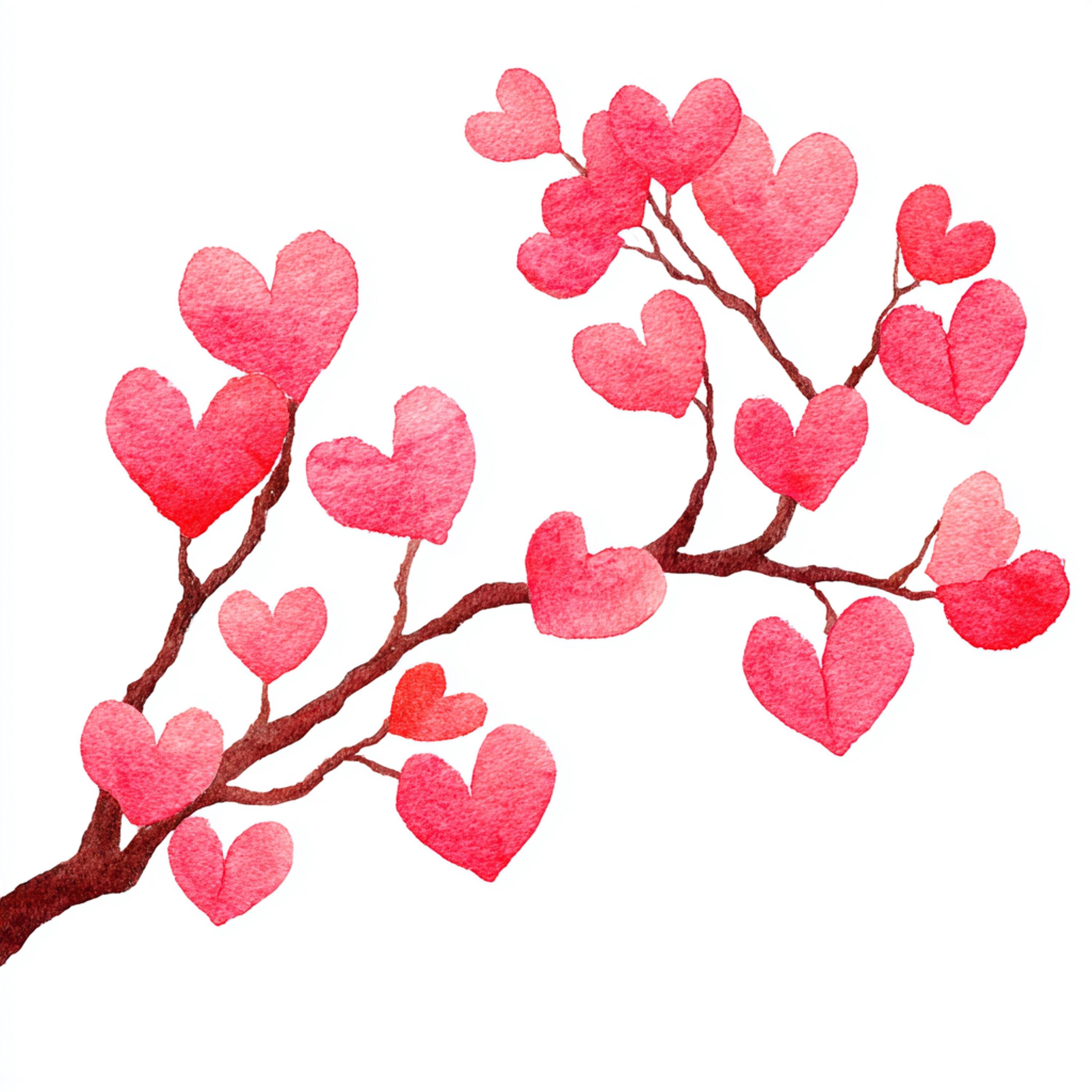10 Printable Heart Branch, Watercolor Heart, Red Heart on Branch Clip ...