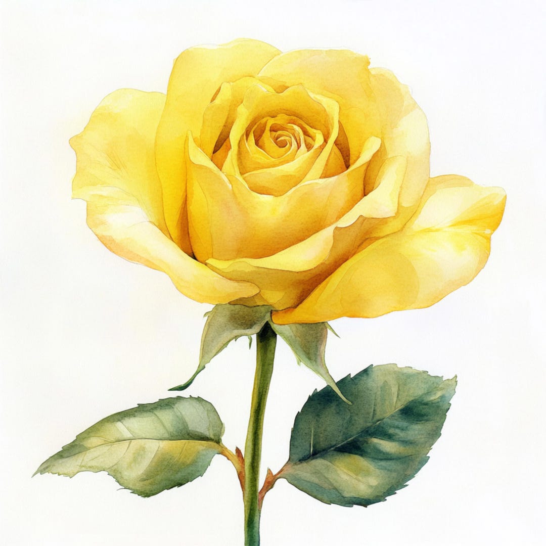 10 Printable Yellow Rose Arts, Watercolor Rose But, Rosebut Botanical ...