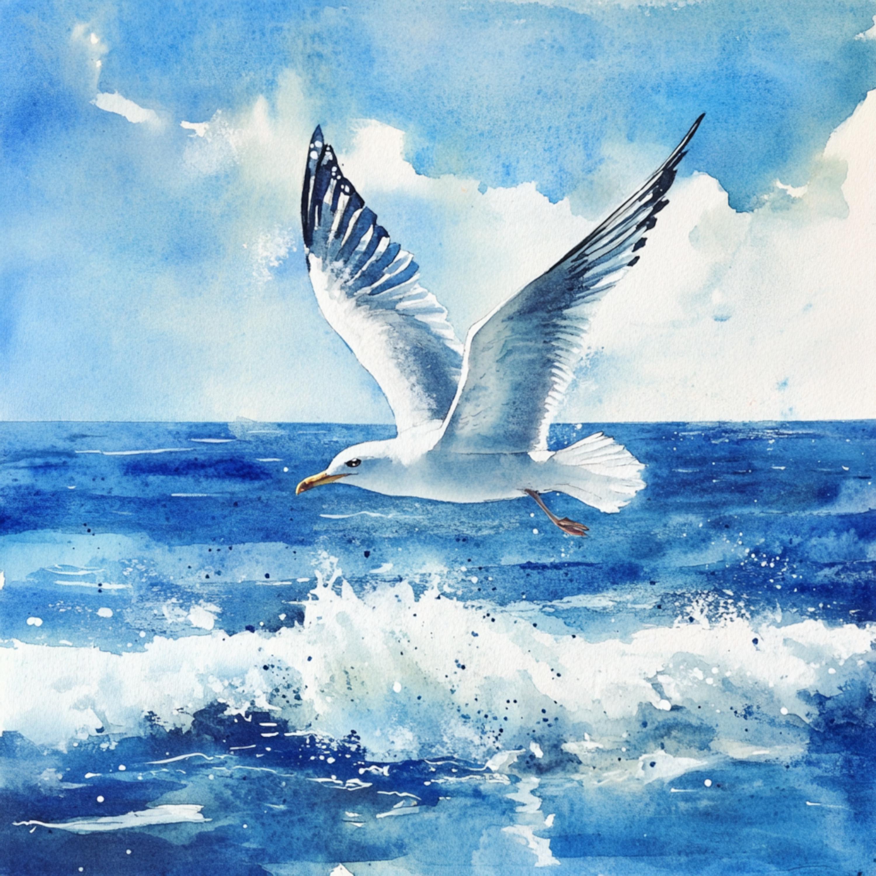 10 Printable Seagull Clipart, Seagull and Sea, Watercolor Seagull ...