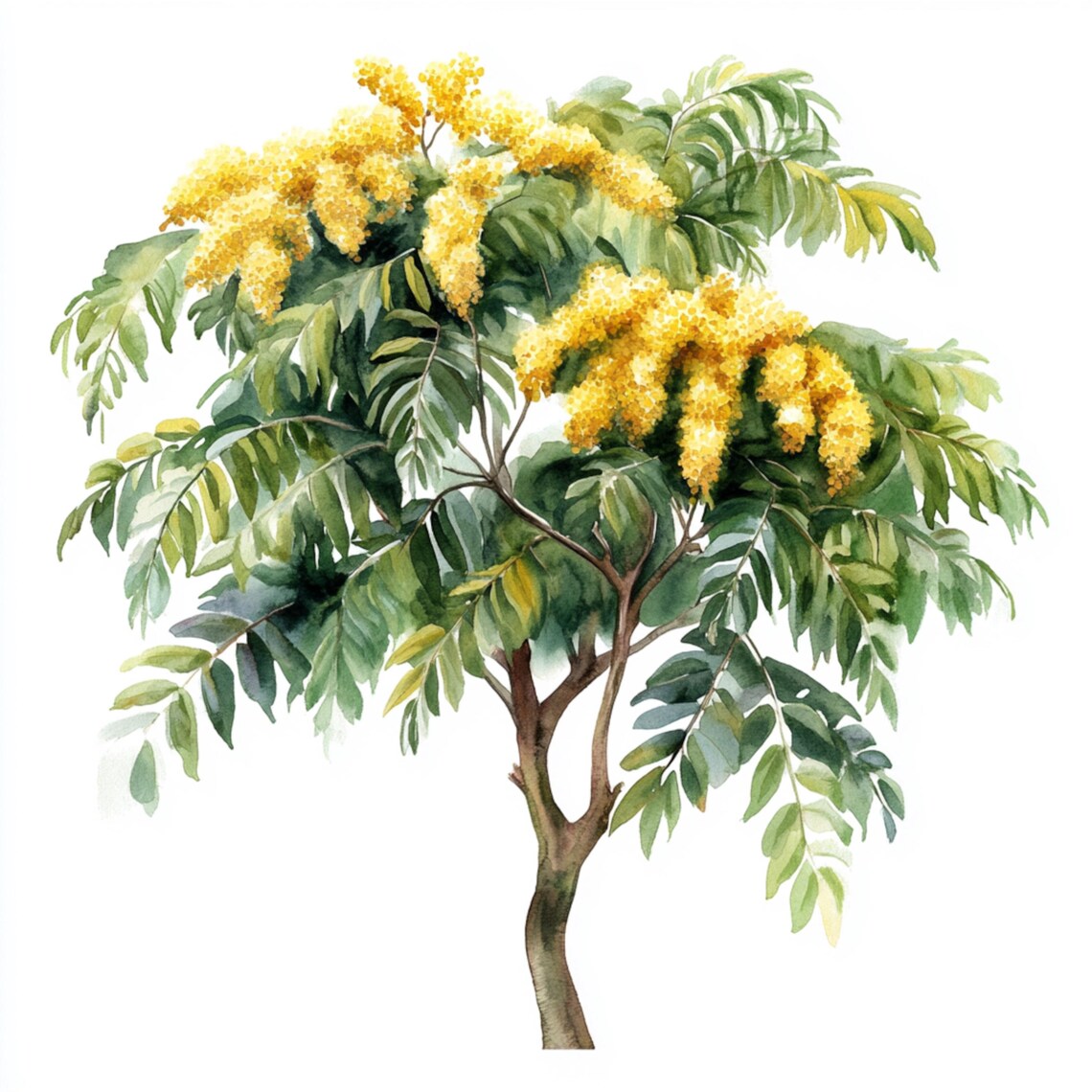 10 Printable Mimosa Tree, Watercolor Blossom Mimosa, Yellow Tree ...